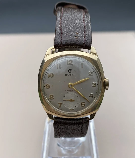 VINTAGE GENTS CYMA Manual Wind 9ct Gold Wrist Watch 29mm working £151. ...