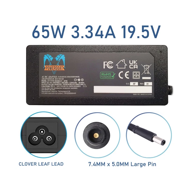 POWERGOAT DELL LATITUDE 5490 65W Ac Adapter Charger (7.4Mm X 5.0Mm Pin ...