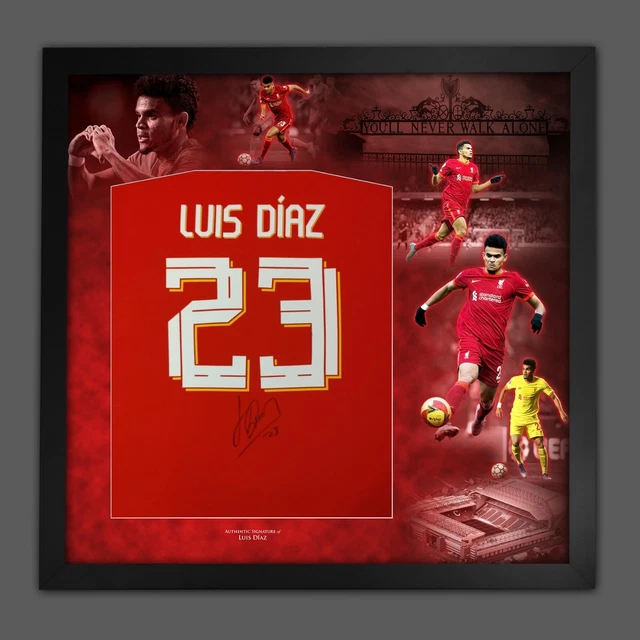 LUIS DIAZ HAND Signed Red No23 Player T- Shirt In Framed Picture Mount ...