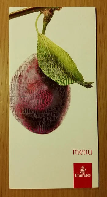 EMIRATES AIRLINES (UAE) - Economy class inflight menu (plum logo) £1.13 ...