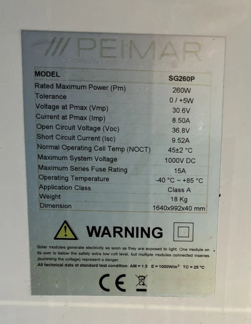 SET DI 4 pannelli fotovoltaici PEIMAR 260w, tot 1040w EUR 250,00 - PicClick IT