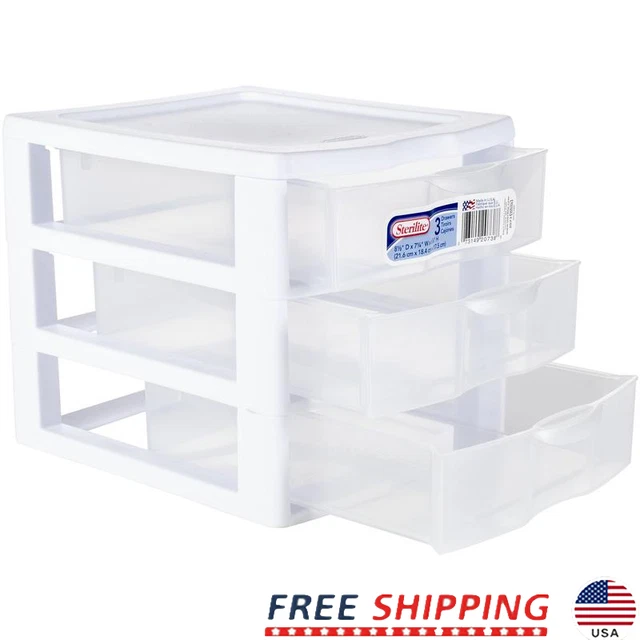 3 DRAWER DESKTOP Storage Unit Stackable Organizer Clear View Plastic ...