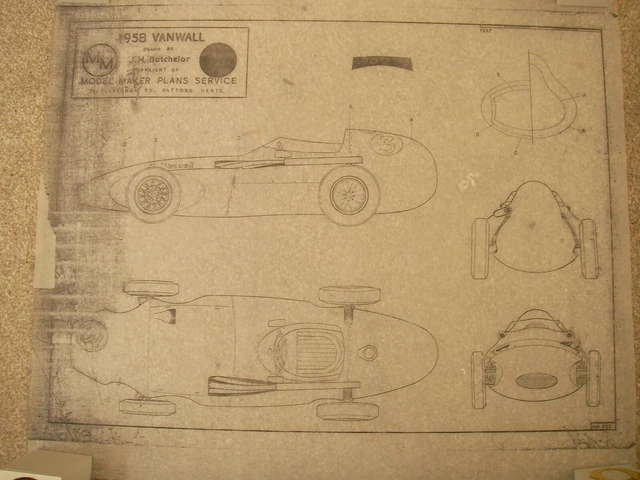 MODEL MAKER PLANS of Vanwall a vintage scale F1 single seat race car ...