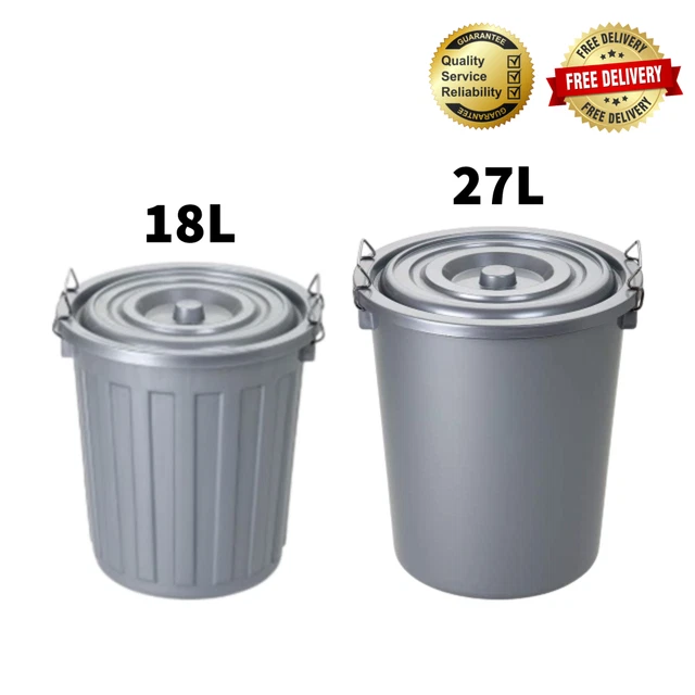 HOME KITCHEN WASTE Bin Food Waste Rubbish Bin With Lid in Silver - 18L ...