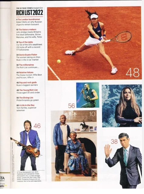 SUNDAY TIMES RICH LIST 2022 Magazine British Wealth Paul McCartney ...