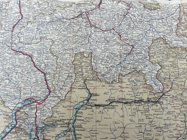 SWISS RAILWAY MAP Chur Switzerland Bellinzona Ticino Antique Original ...