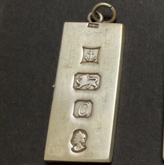 VINTAGE SOLID STERLING Silver Ingot Pendant 30.19g Hallmarked Sheffield ...