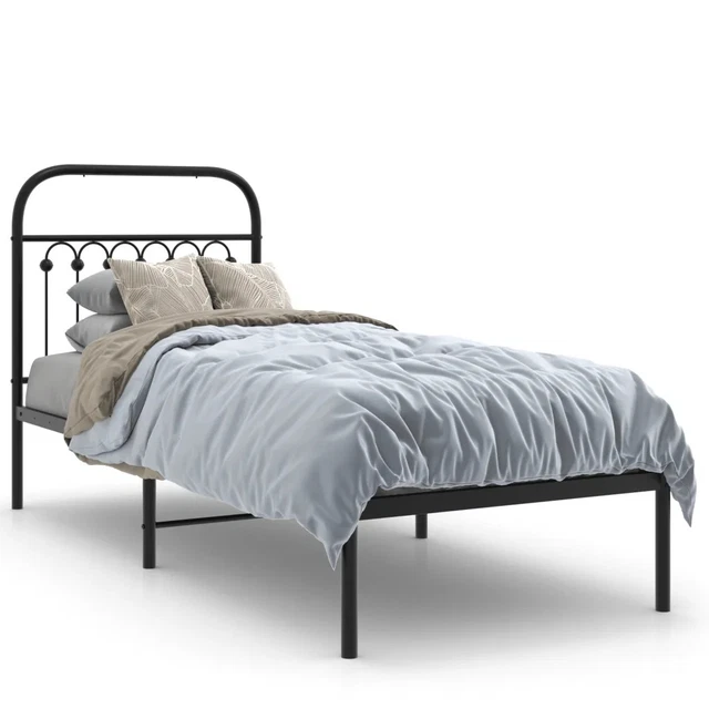 WALPLUS BLACK METAL Bed Frame 80x200cm with Headboard Modern Double ...
