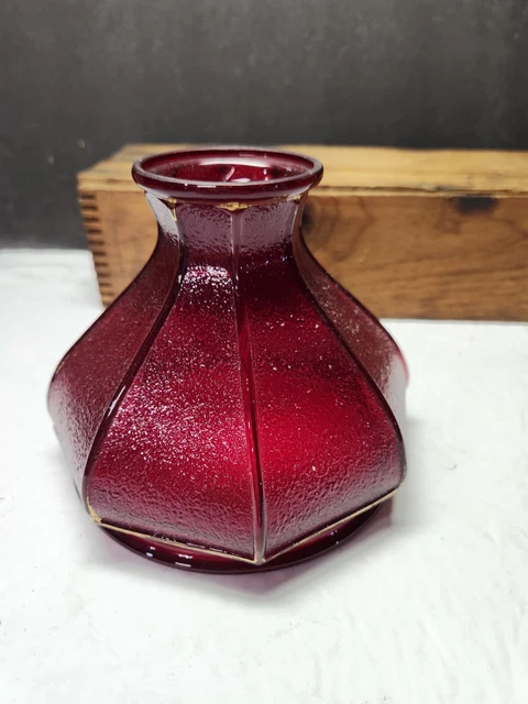 VINTAGE WHEATON ? Glass Ruby Red Lamp Shade W Gold Trim $9.95 - PicClick