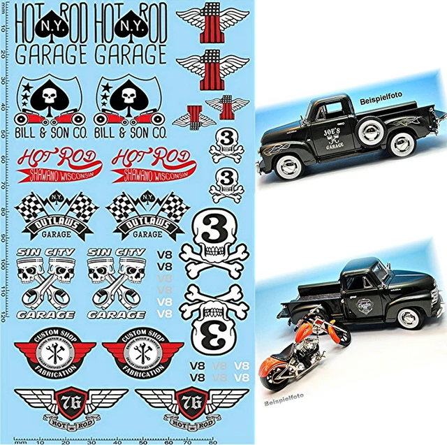 HOT ROD GARAGE Design Chopper Decals Nero Bianco Rosso 1:18 ...