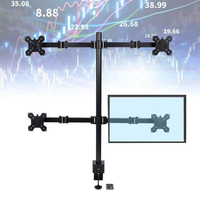 QUAD LCD MONITOR Mount Fully Adjustable Desk Stand For 4 Screens 10 ...