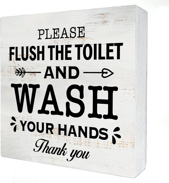 PLEASE FLUSH THE Toilet Wood Box Sign Home Decor Rustic Wash Your Hands ...
