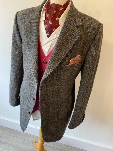 HARRIS TWEED MENS BARUTTI RUSTIC CHECK HERRINGBONE HACKING JACKET BLAZER 46" £64.95 - PicClick UK