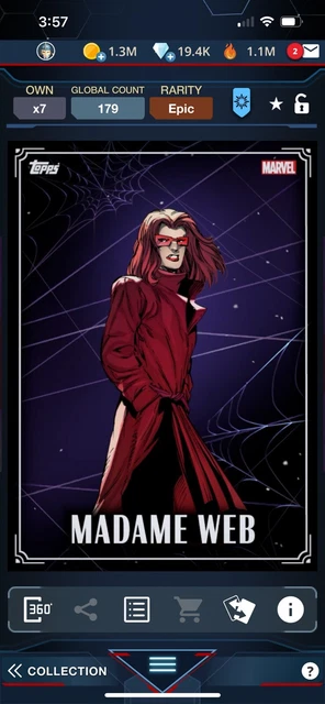 MADAME WEB DARK Web Purple Motion Epic (cc#179) Topps Marvel Collect ...