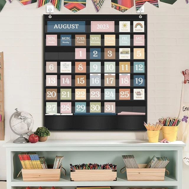 BOHO CALENDAR POCKET Chart for Classroom Cards Add-On School Supplies ...