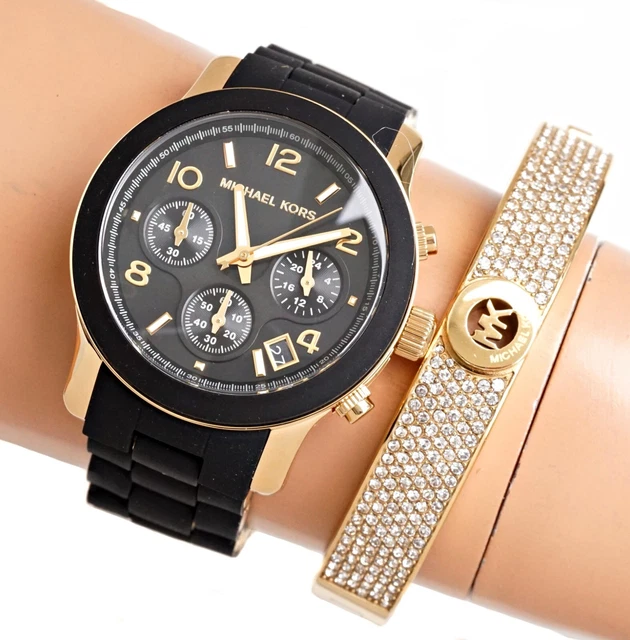 MICHAEL KORS UHR Damenuhr Armbanduhr MK7385 Runway IP Gold Chronograph ...