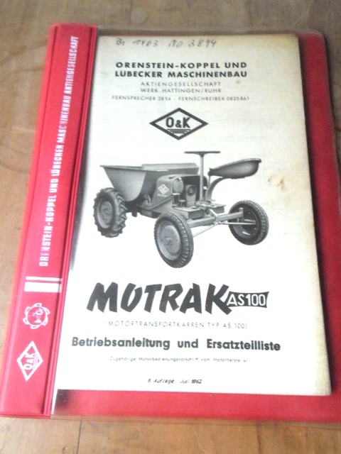 ORIGINAL BETRIEBSANLEITUNG , Ersatzteilliste Motrak As100 - 1962 ...