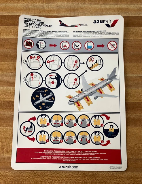 BOEING 757-200 AZURAIR Russian Charter Emergency Safety Information ...