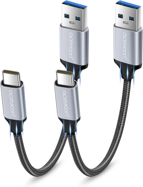 USB C CÂBLE Court 20Cm,2 Pièce 3A USB3.0 Type en Nylon Tressé USB C ...