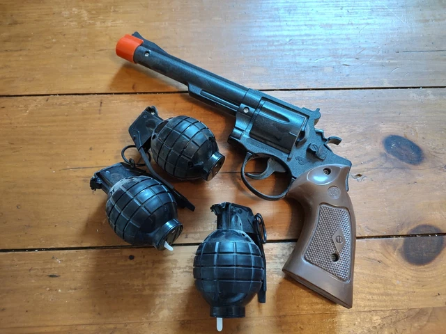 PROP - ORANGE Tip Revolver - With 3 Cos-Play Electric Sound Grenades ...