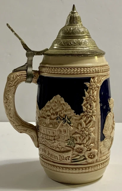 VINTAGE 8” GERMAN Beer Stein Gerz W. Germany Pewter Lid #17 Froh Beim ...