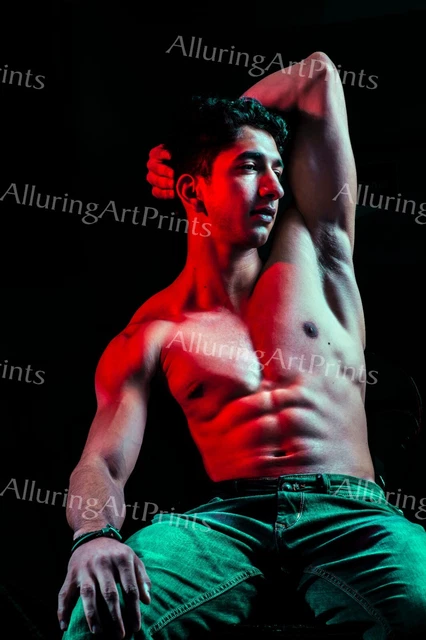 MALE MODEL PRINT Beefcake Handsome Shirtless Muscular Man College J254 ...