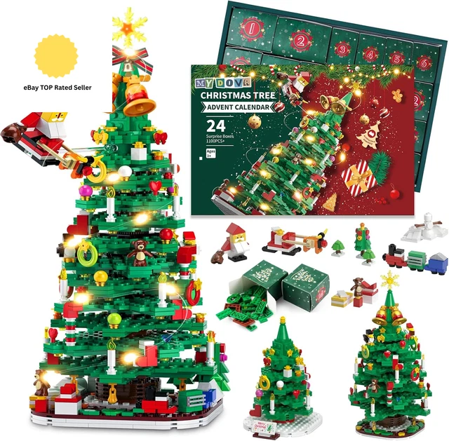 ADVENT CALENDAR 2025 Christmas Tree Building Set with LED Light, 24-Day ...