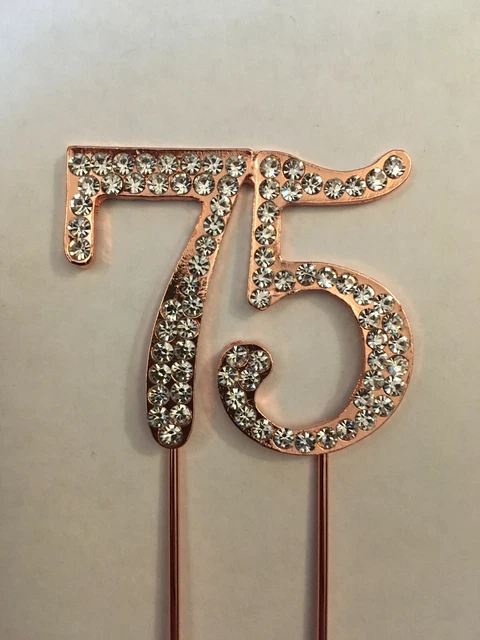 ROSE GOLD 75TH Birthday Diamante Cake Topper Decoration 75 Th Seventy ...
