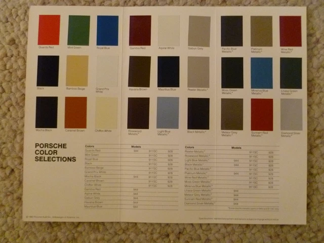 1982 PORSCHE FACTORY issued Color Chart Folder (Red Cover) RARE ...