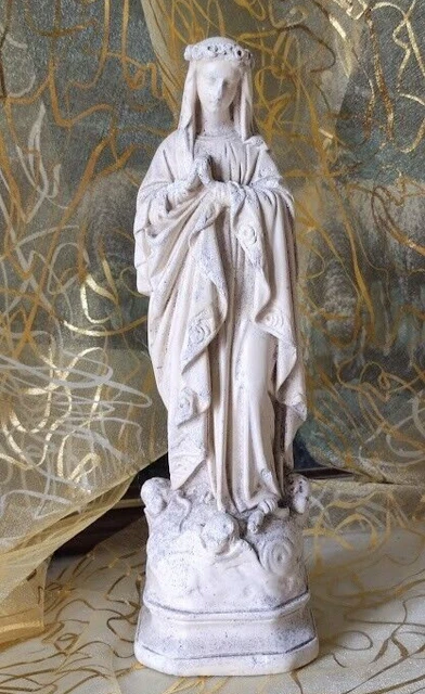 STATUE ANCIENNE VIERGE Marie Reine Des Anges En Terre A Pipe Antique ...