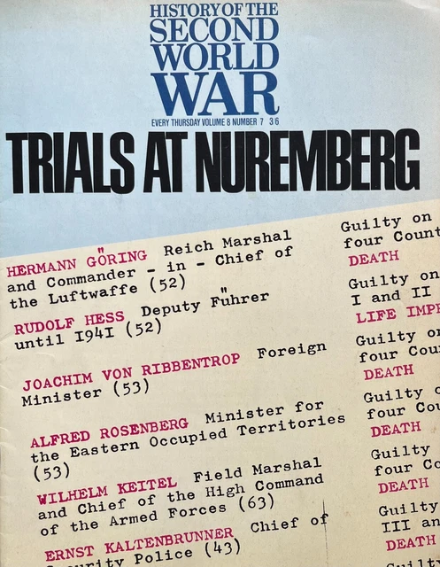 PURNELL HISTORY OF THE SECOND WORLD WAR Vol 8 No 7 TRIALS AT NUREMBERG ...