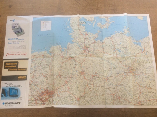 VINTAGE HERTZ ROAD Map of Germany Deutschland Fold Out Wall Map EUR 10 ...