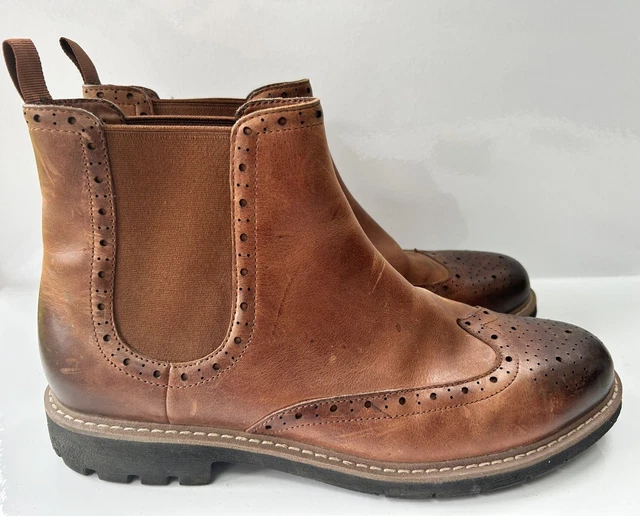 CLARKS BATCOMBE TOP Brown Leather Men's Brogue Chelsea Boots UK Size 8. ...
