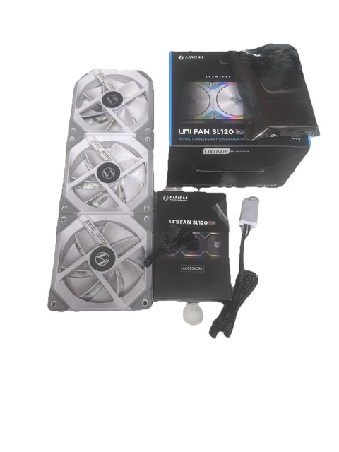 LIAN LI UNI FAN SL120 RGB 120mm V1 3 Pack WHITE with Controller Case ...