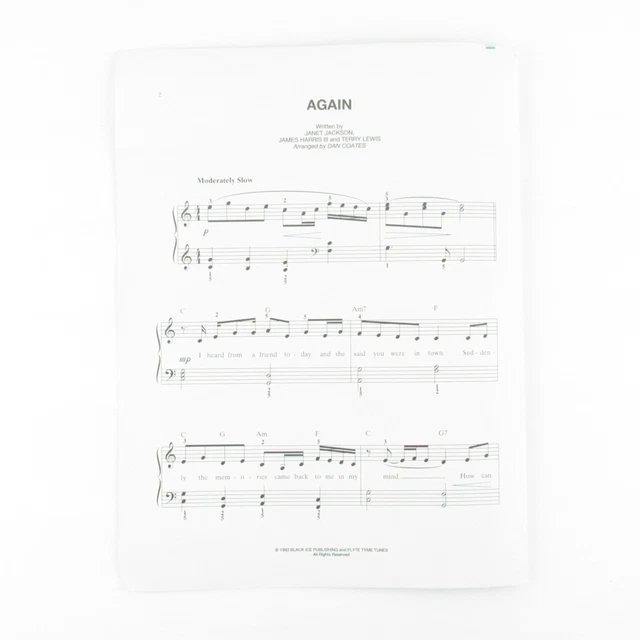 AGAIN SHEET MUSIC Easy Piano Arrangement Dan Coates Janet Jackson Terry ...