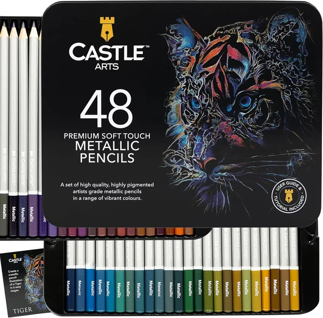 CASTLE ART SUPPLIES 48 Piece Metallic Colored Pencil Set | 48 ...