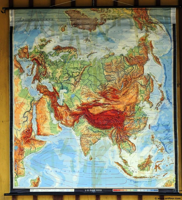 VINTAGE PULL-DOWN MURAL Map Wall Chart Poster Print Asia £161.83 ...