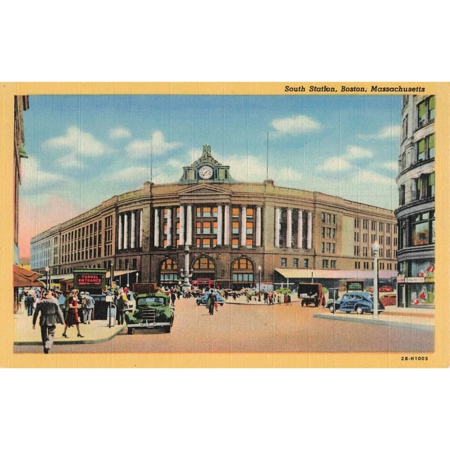 1940'S STREET SCENE South Station Train Depot Boston Mass. Postcard 2R3 ...