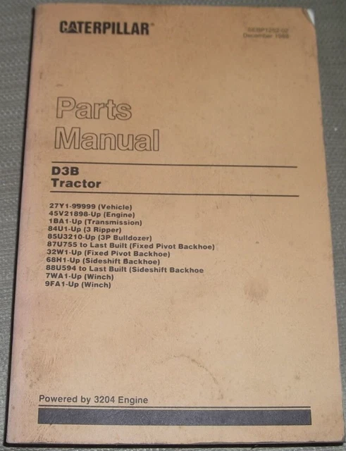 CAT CATERPILLAR D3B Tractor Dozer Parts Manual Book S/N 27Y00001-27Y99999 £66.51 - PicClick UK