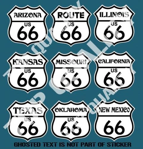 COMPLETE ROUTE 66 Sticker Decal Pack Hot Rod Rat Rod Vintage Retro ...