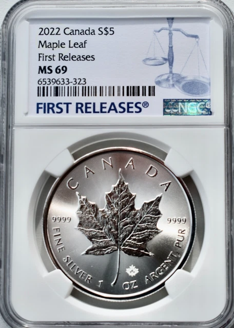 2022 CANADA 1OZ Silver Maple Leaf NGC MS69 Coin FIRST RELEASES £72.00 ...