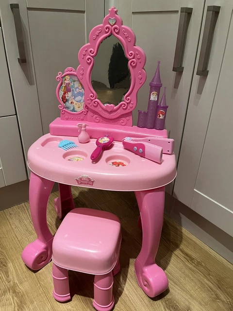 DISNEY PRINCESS PINK Mirror Dressing Table & Stool Set & Hair ...