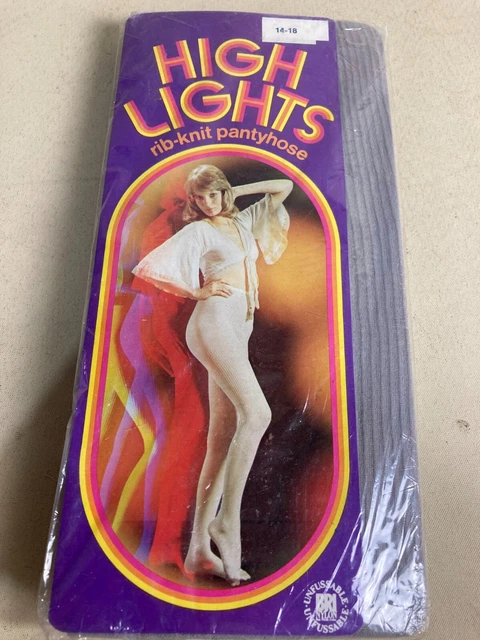 VINTAGE 70S/80S NYLON Retro Pantyhose Tights Stockings HIGH LIGHT RIB KNIT 14-18 EUR 12,44 ...