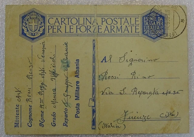 CARTOLINA POSTALE PER Le Forze Armate Posta Militare Albania Italiana ...