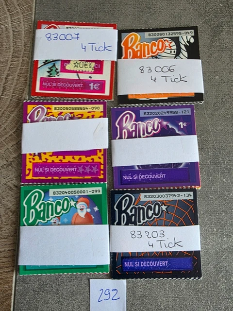 LOT DE 24 banco tickets à gratter FDJ grattés (ref 292) EUR 5,00 ...