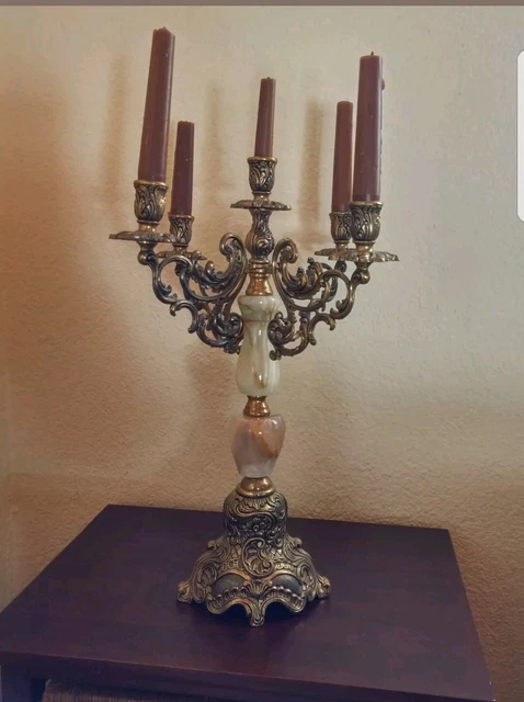 ANTIKE KERZENSTÄNDER KERZENLEUCHTE Tischlampe Marmor Messing Jugendstil Barock EUR 379,00 ...