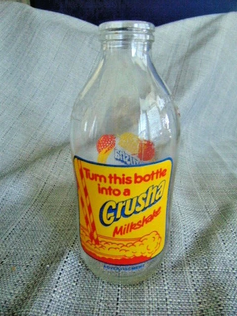 VTG MILK BOTTLE UNIGATE 80s ADVERTISING CRUSHA MILKSHAKE ADVERTISEMENT ...