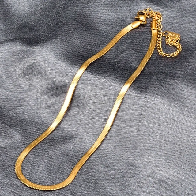 WOMEN GOLD TITANIUM Stainless Steel Herringbone Chain Choker Necklace ...