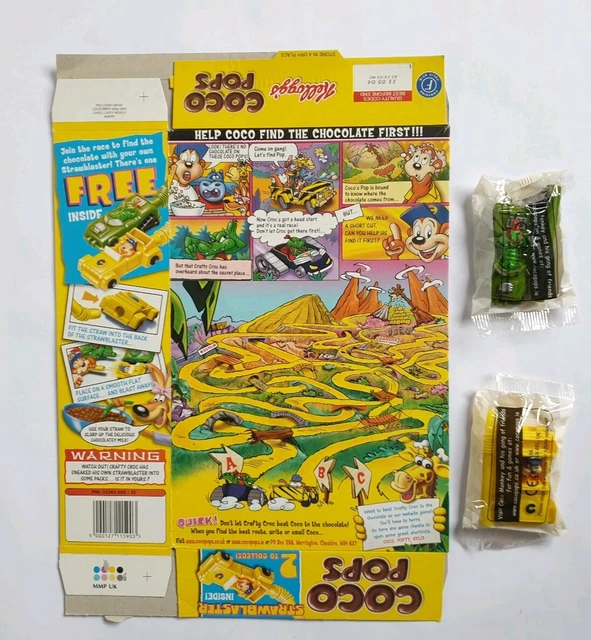 2003 KELLOGGS CEREAL Coco Pops Monkey & Croc Strawblasters Set & Packet ...