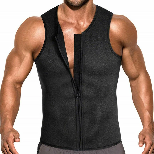 MENS SAUNA SWEAT Waist Trainer Zipper Vest Fat Burner Body Shaper ...